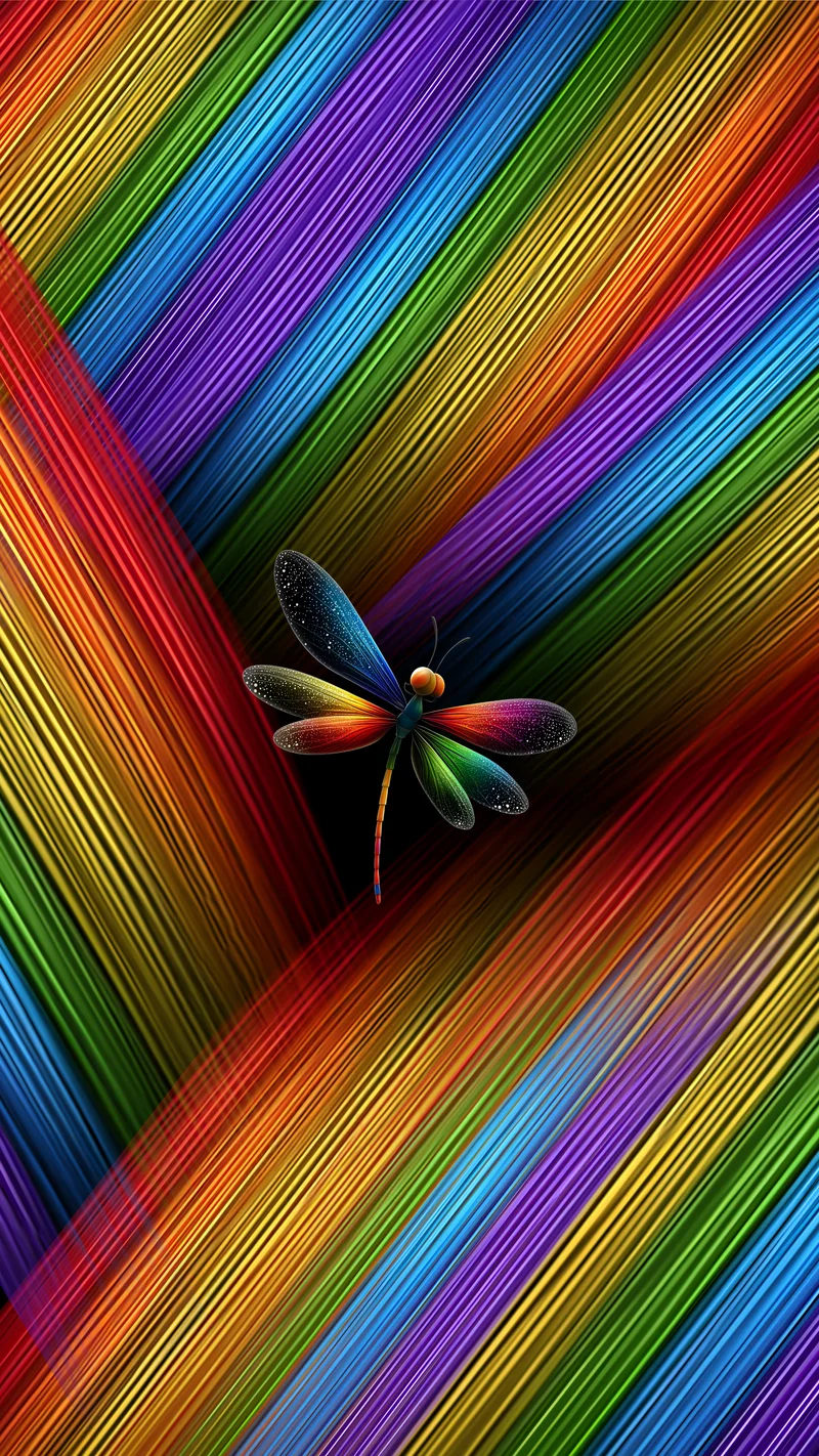 Rainbow Dragonfly Centered Colorful Diagonal Stripes Mobile Wallpaper ...